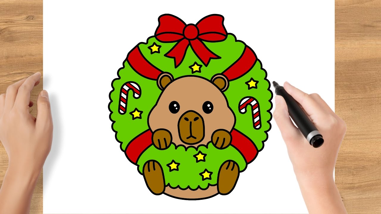How to draw christmas capybara kawaii easy - YouTube