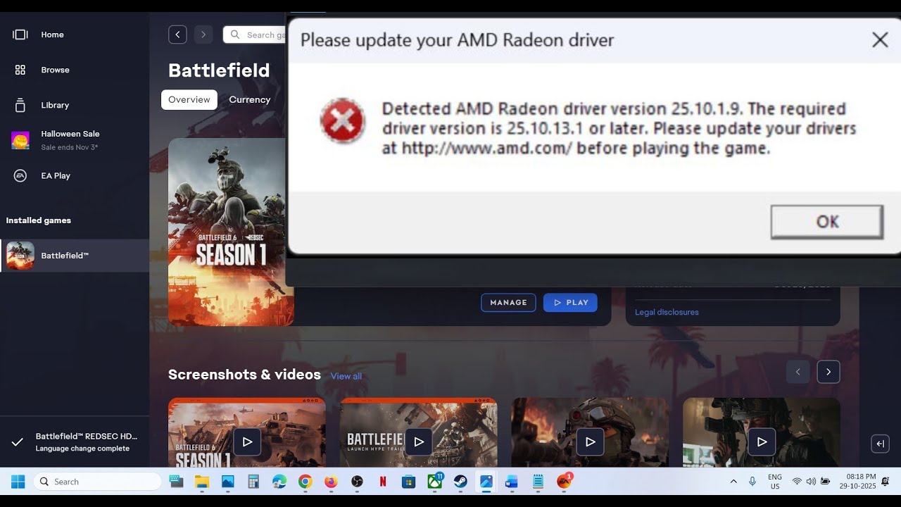 Fix Battlefield 6 REDSEC Error Please Update Your AMD Radeon Driver ...