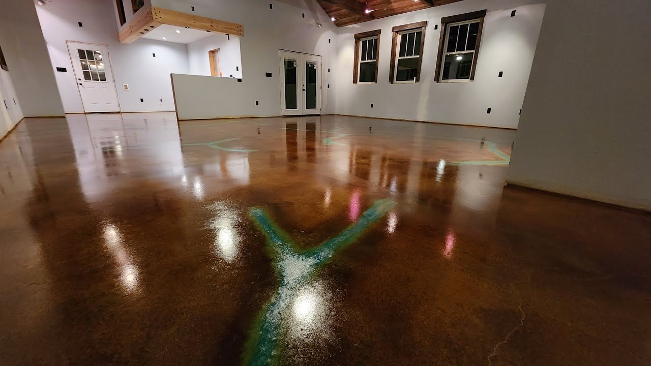 Acid Stain floor project: Direct Colors, Cola, Azure Blue w/miracle gro ...