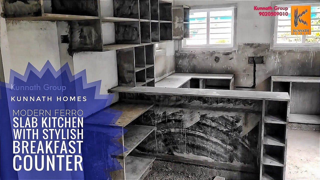 Modern Ferro Slab Kitchen with Stylish Breakfast Counter | Budget ...