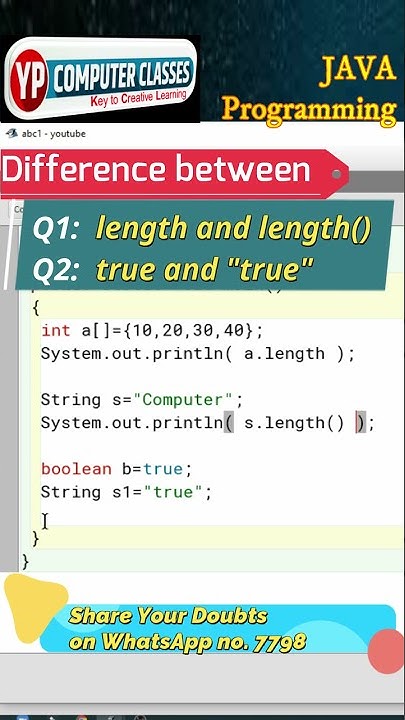 Difference between length & length(), true & "true" in java | #Shorts | YP Computer Classes ...