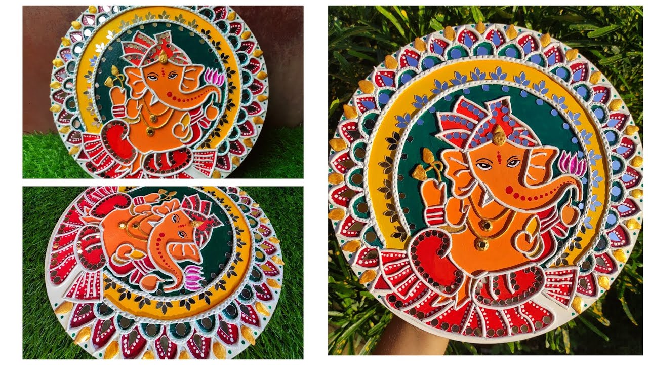 Mud mirror Work | Wall Hanging | Home Decor | Ganesha Lippan Art - YouTube