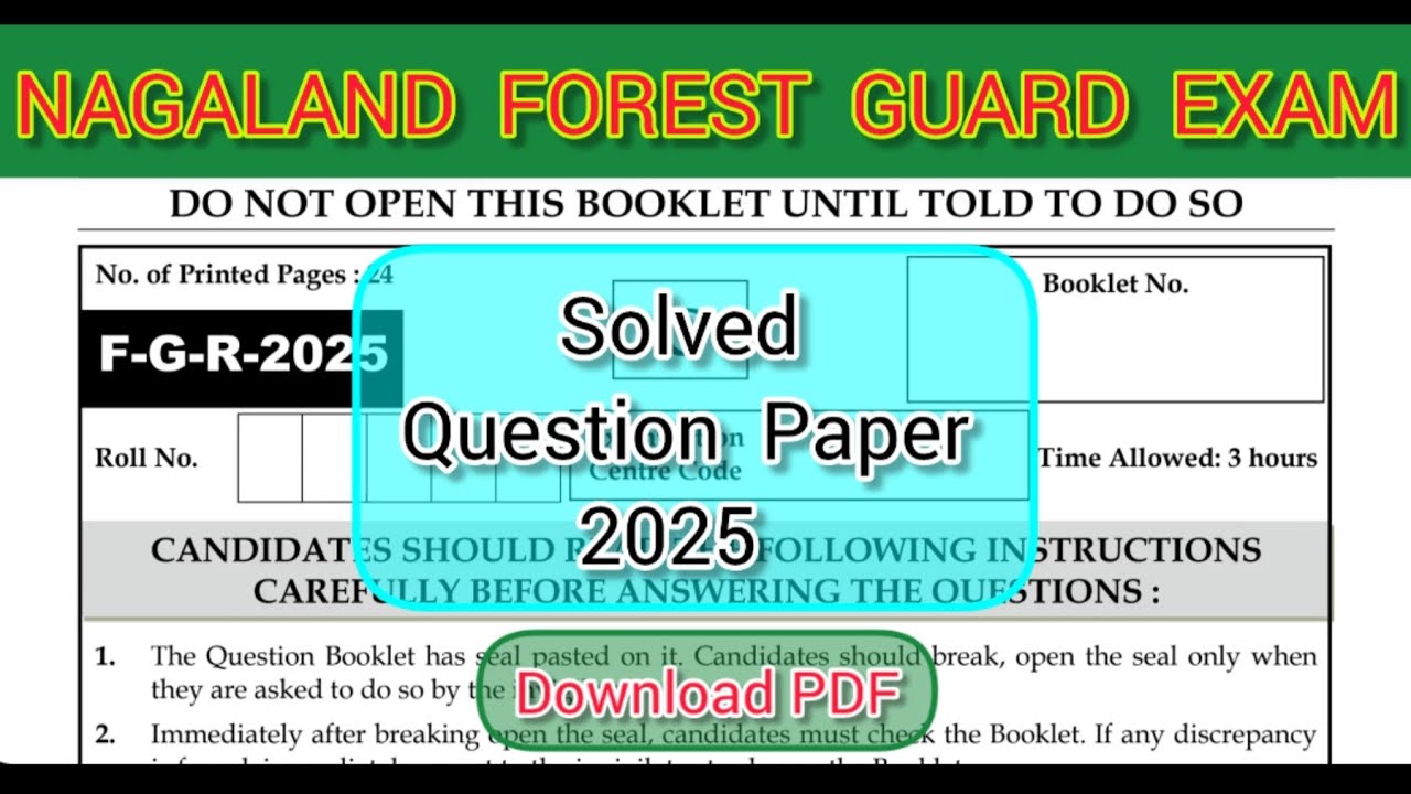 Nagaland Forest Guard Exam 2025 || Solved Question Paper || Essential ...