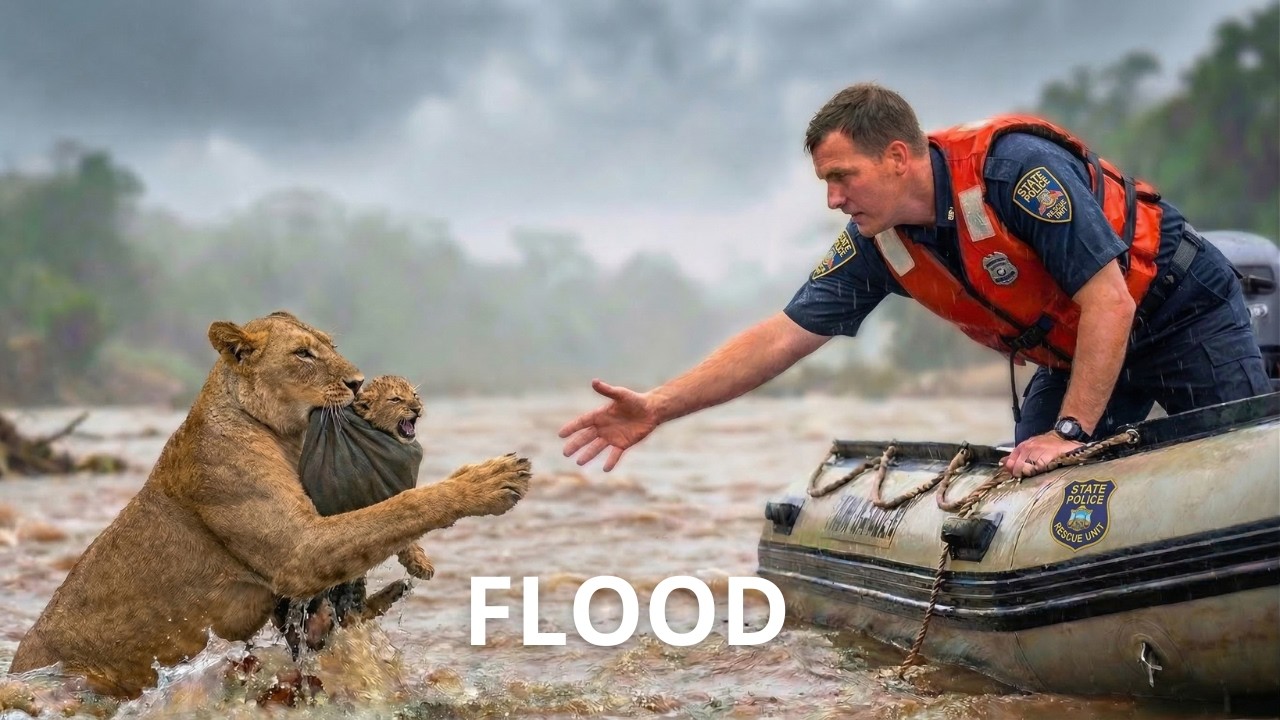 Lion Fights Flood, Begs For MIRACLE... What Next Is Unbelievable ...