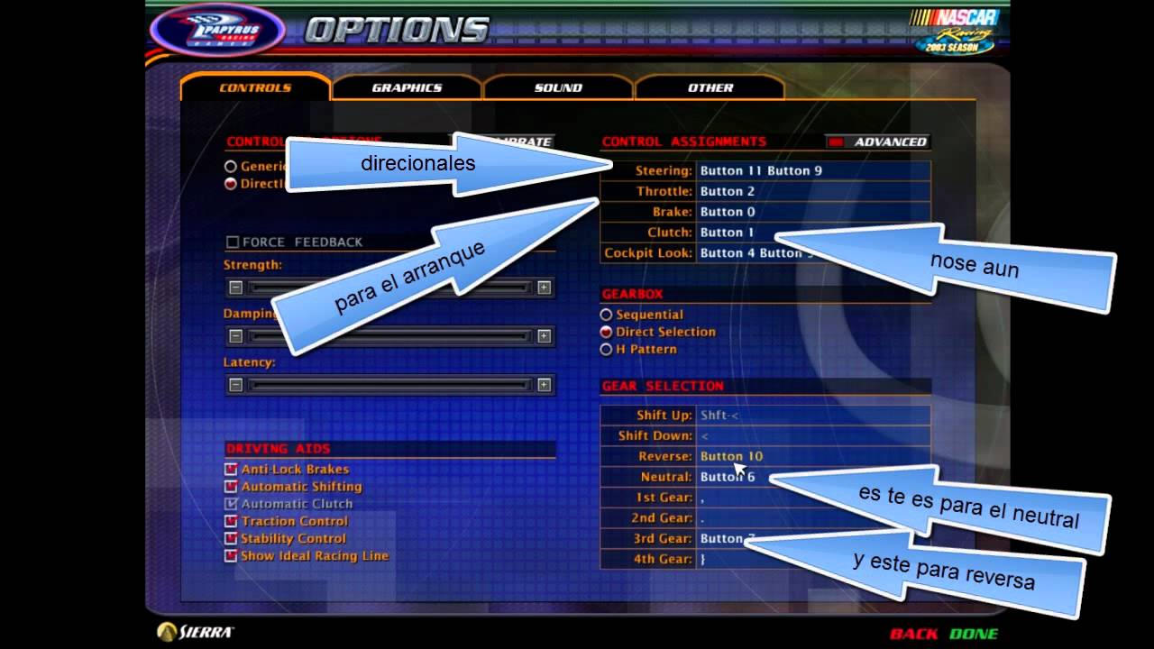 Como configurar los controles del nascar racing 2003 season - YouTube