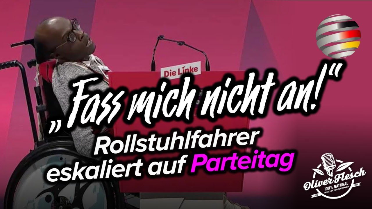 „Fass mich nicht an!“ – Rollstuhlfahrer Bernard Bonsu eskaliert auf Parteitag der Linken - YouTube