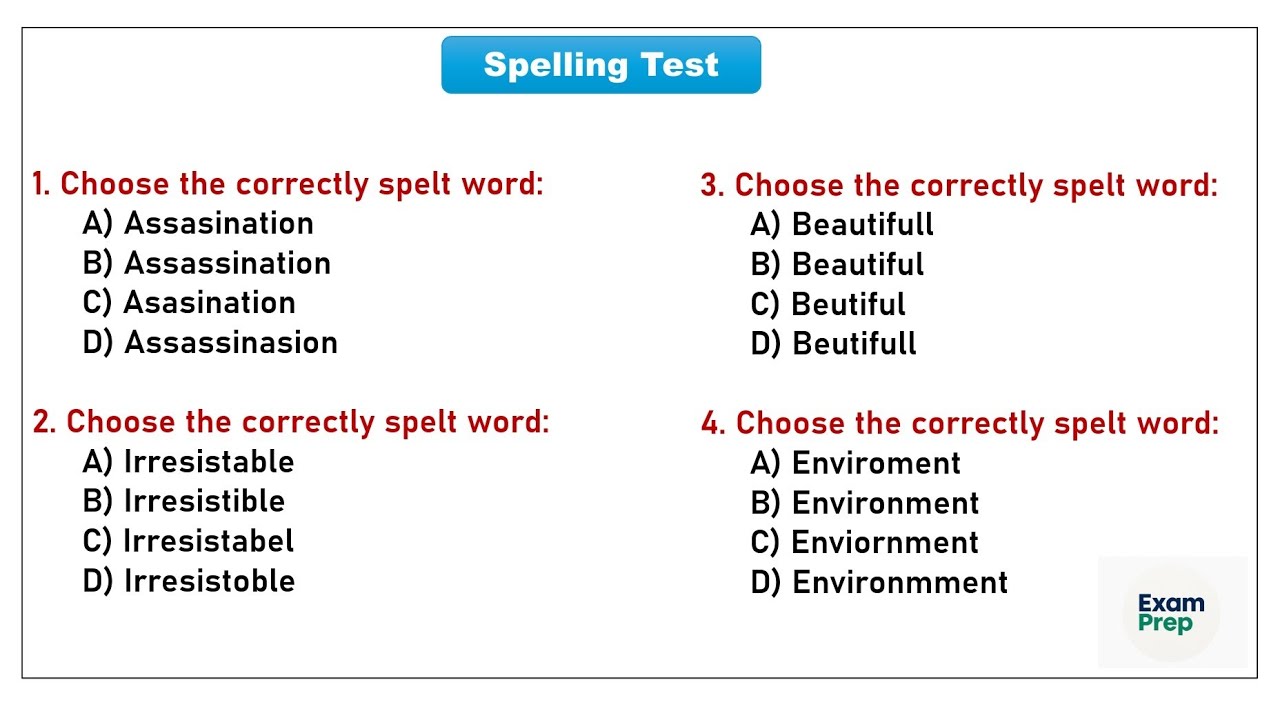 Spelling Test Practice Exercise 2 | Spelling Test Quiz #spellingtest # ...