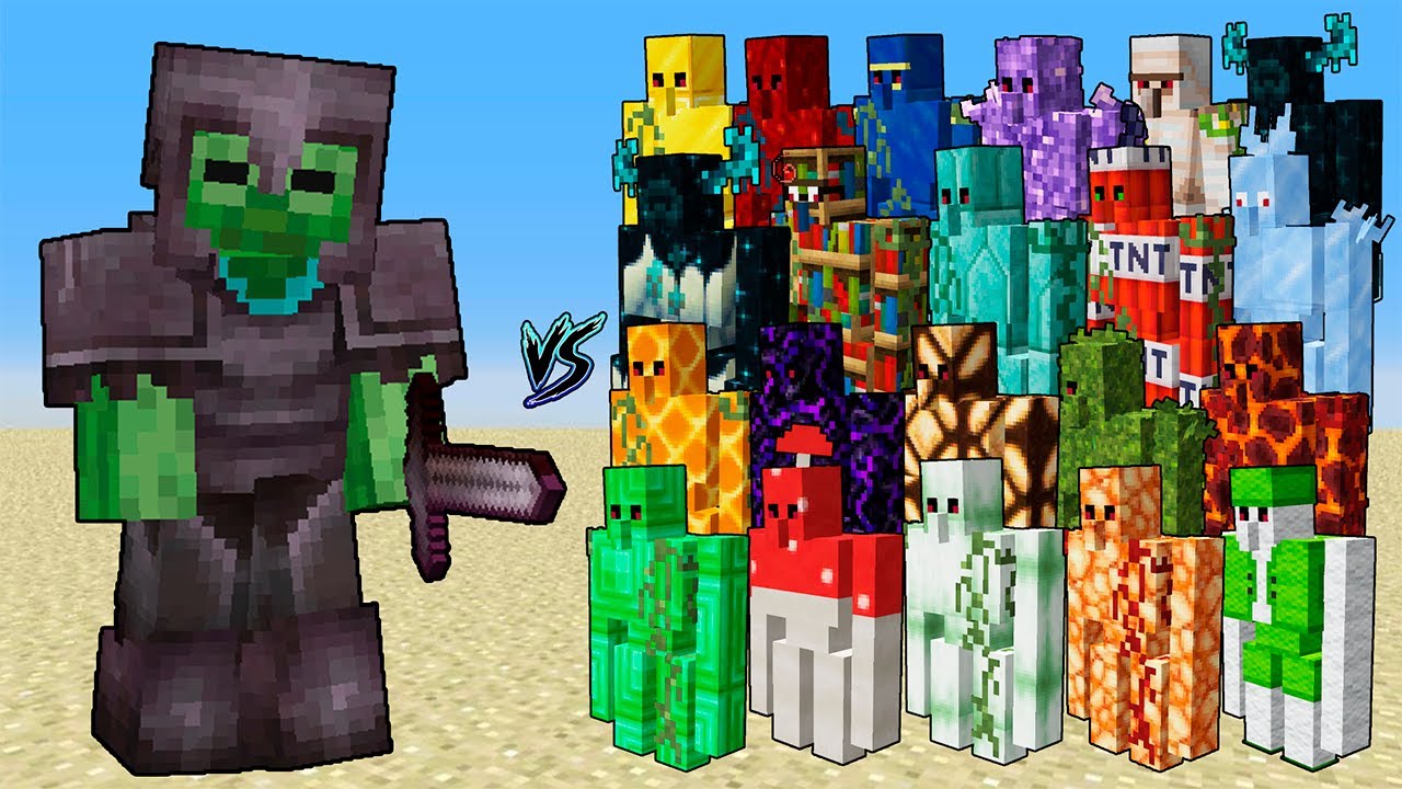 Zombie With Netherite Armor vs All Extra Golems - Fight Minecraft ...