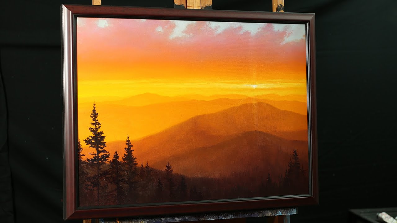 Sunset Over Ridges - A Landscape Oil Painting Time Lapse - How To Paint ...