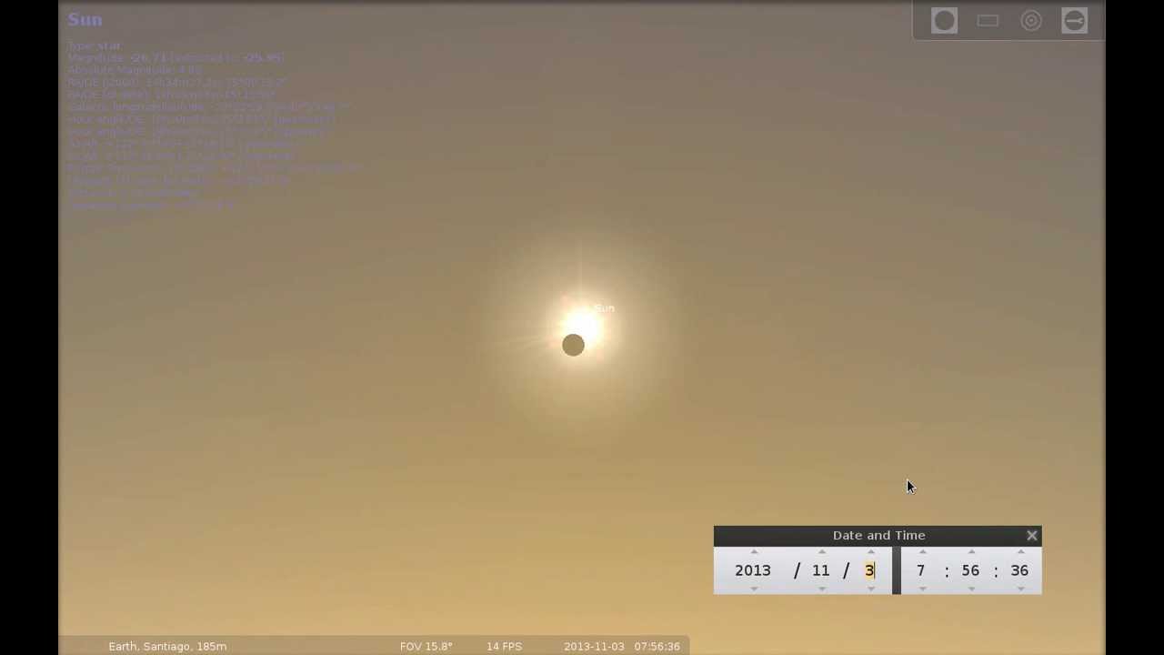 Stellarium Solar Eclipse 03/11/2013 at GMT-4 Santo Domingo - YouTube