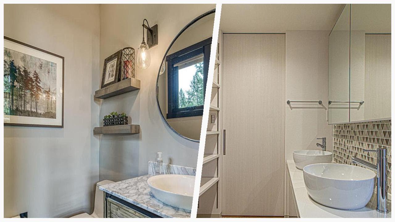 75 Rustic Powder Room With White Countertops Design Ideas You'll Love ...