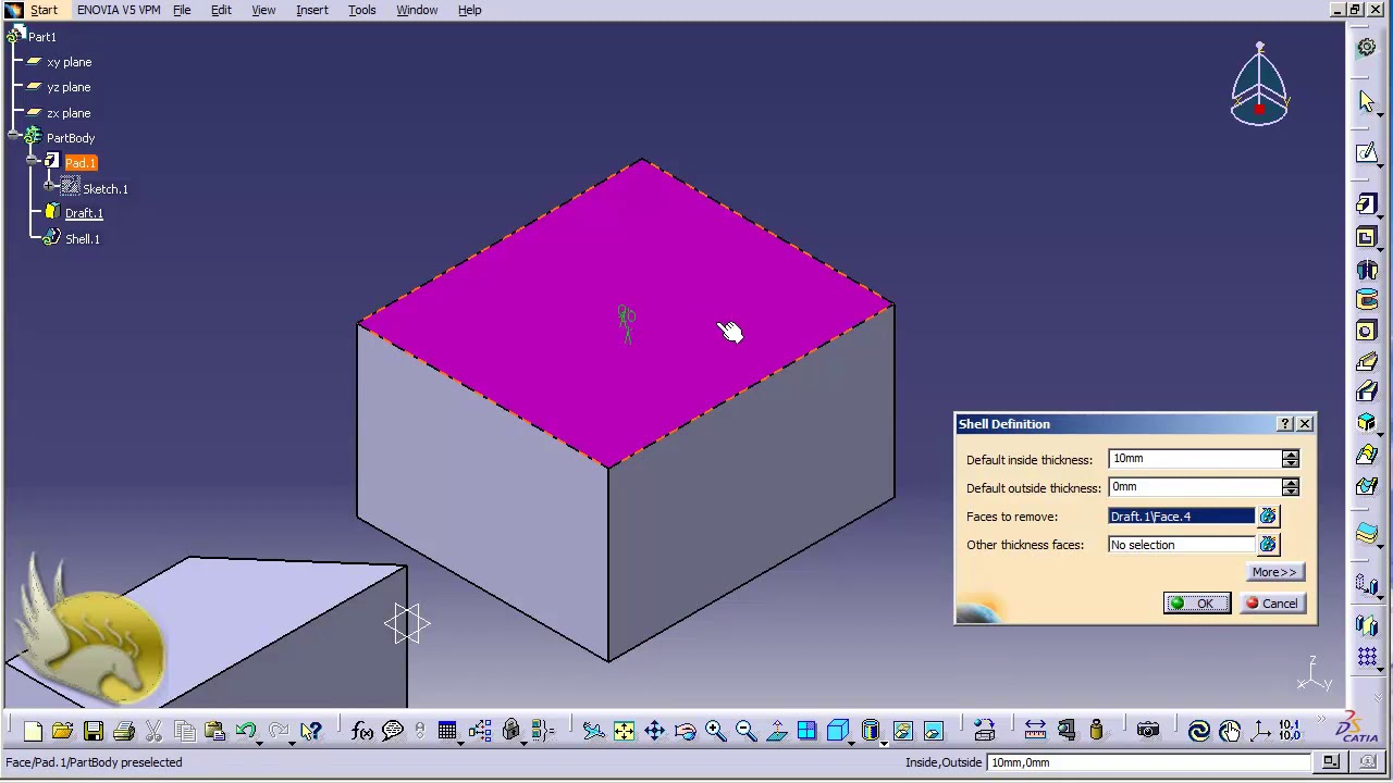 Catia V5 Essentials 04 Part Design 011 Draft And Shell Youtube 7403