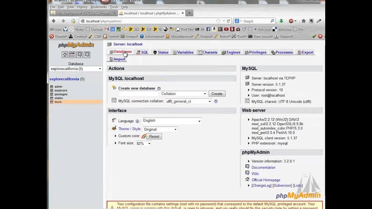 CIS 219: Exporting and Importing a MySQL database in phpMyAdmin - YouTube