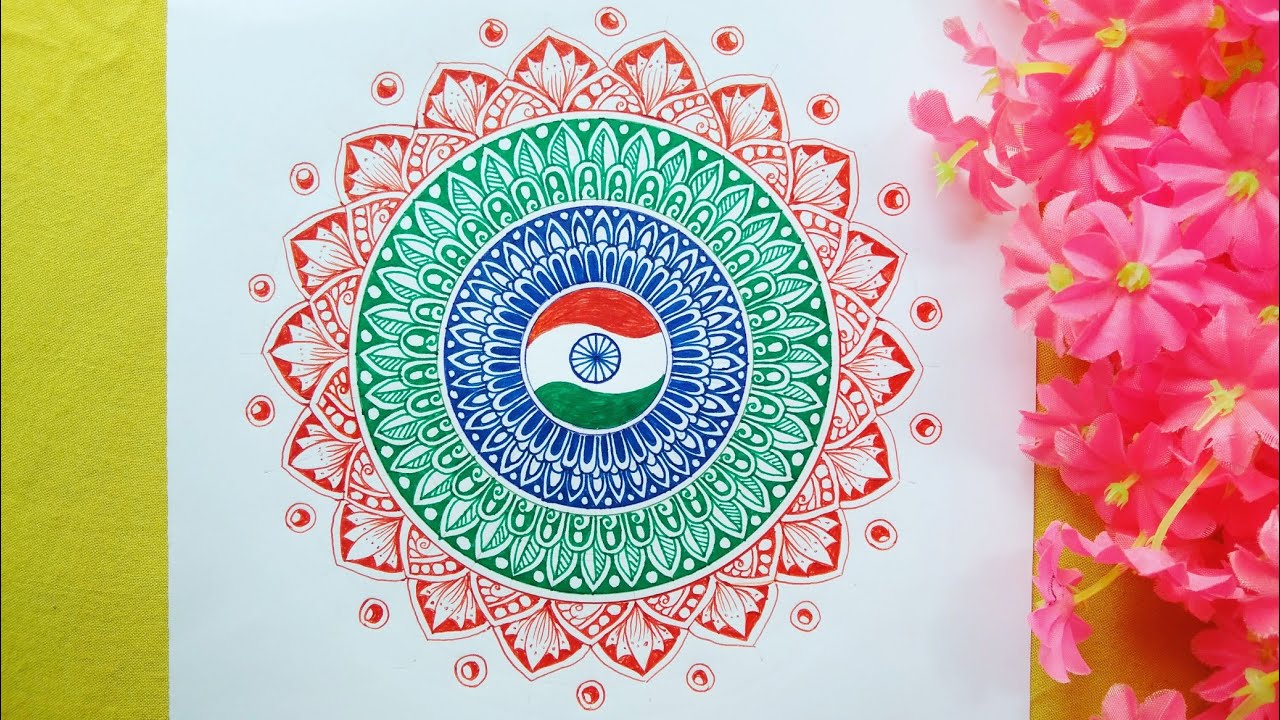 Independence day drawing || How to draw Flag Mandala for beginners ...