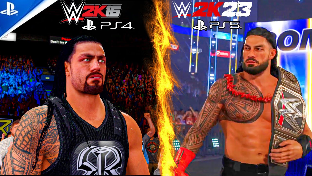 WWE 2K16 vs WWE 2K23 Roman Reigns Double Title Entrance Comparison! PS5 ...