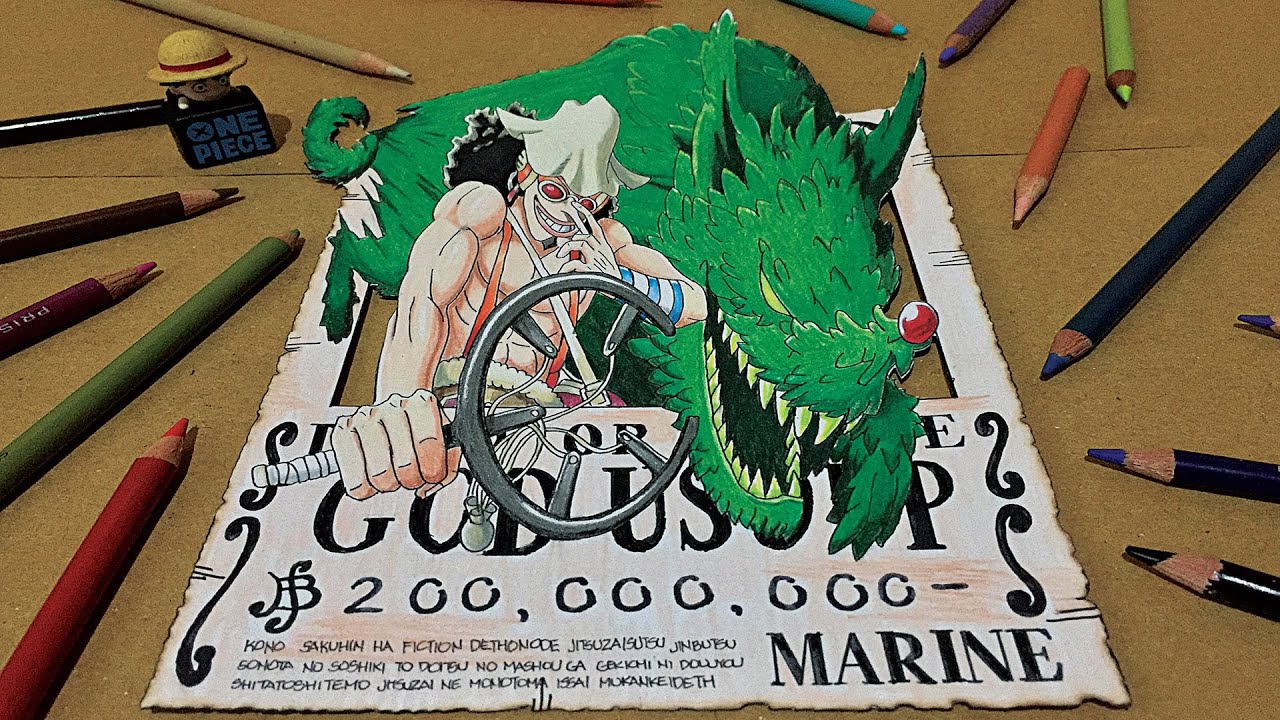 "God" Usopp Wanted Poster 3D - One Piece (Timelapse Drawing) - YouTube