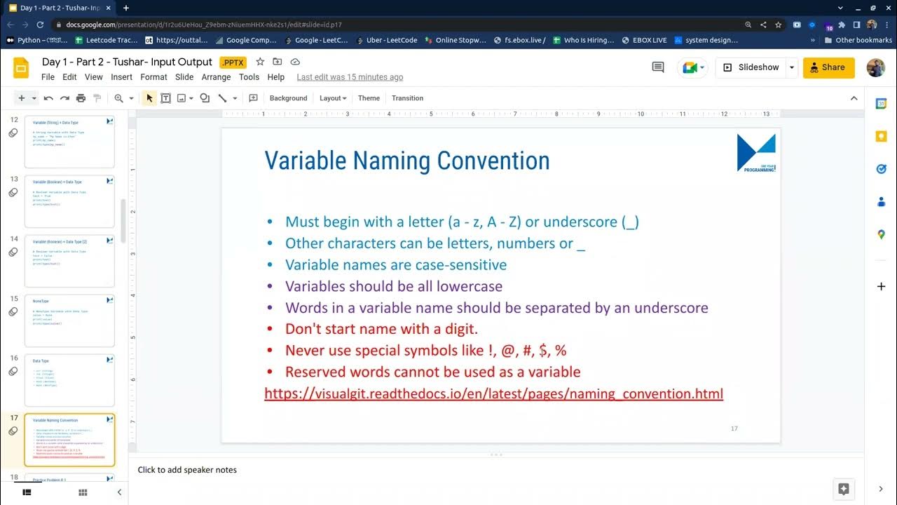 Day 1 Session 2+3 Python Data Type, Input, Output, Arithmetic Operator - YouTube