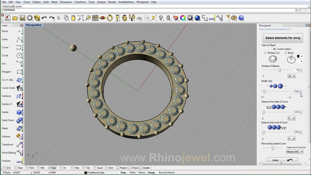 Rhinojewel 5.0 - Interactive Array along Curve - YouTube