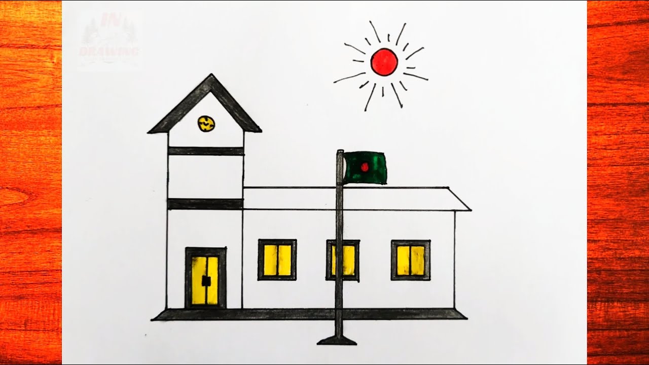 How to draw school pictures, draw school pictures easy, কিভাবে স্কুলের ...