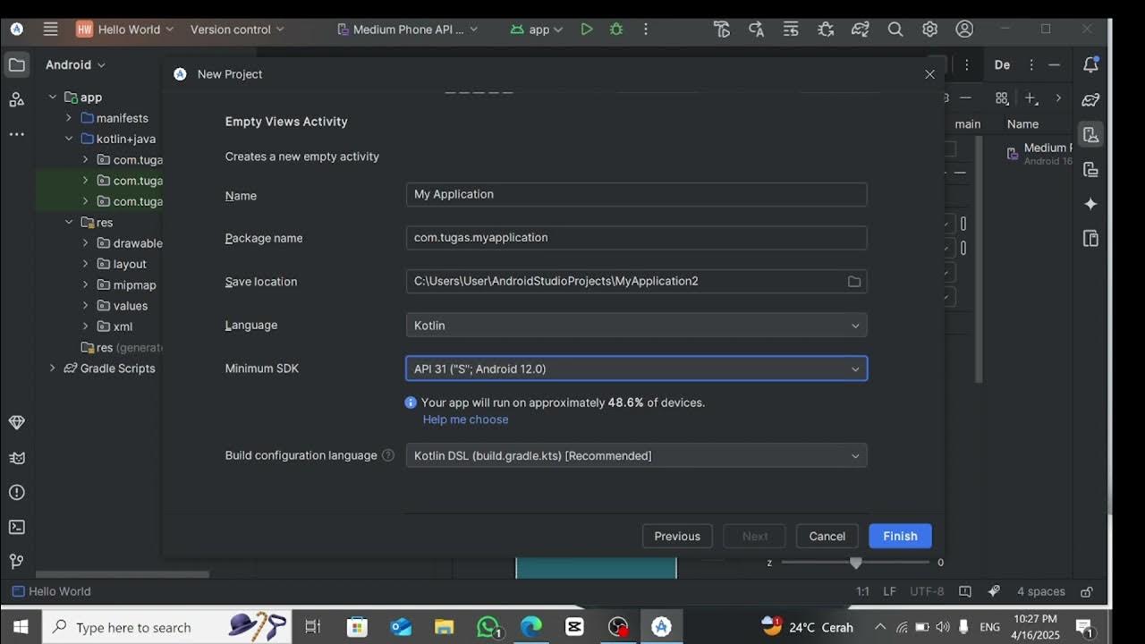 Tutorial membuat Hello World di Android Studio dengan menggunakan Kotlin - YouTube