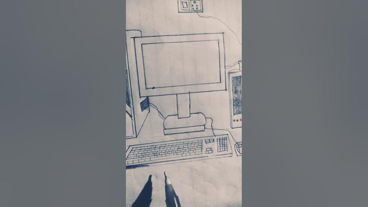 How to draw desktop computer set step by step very easy method ...