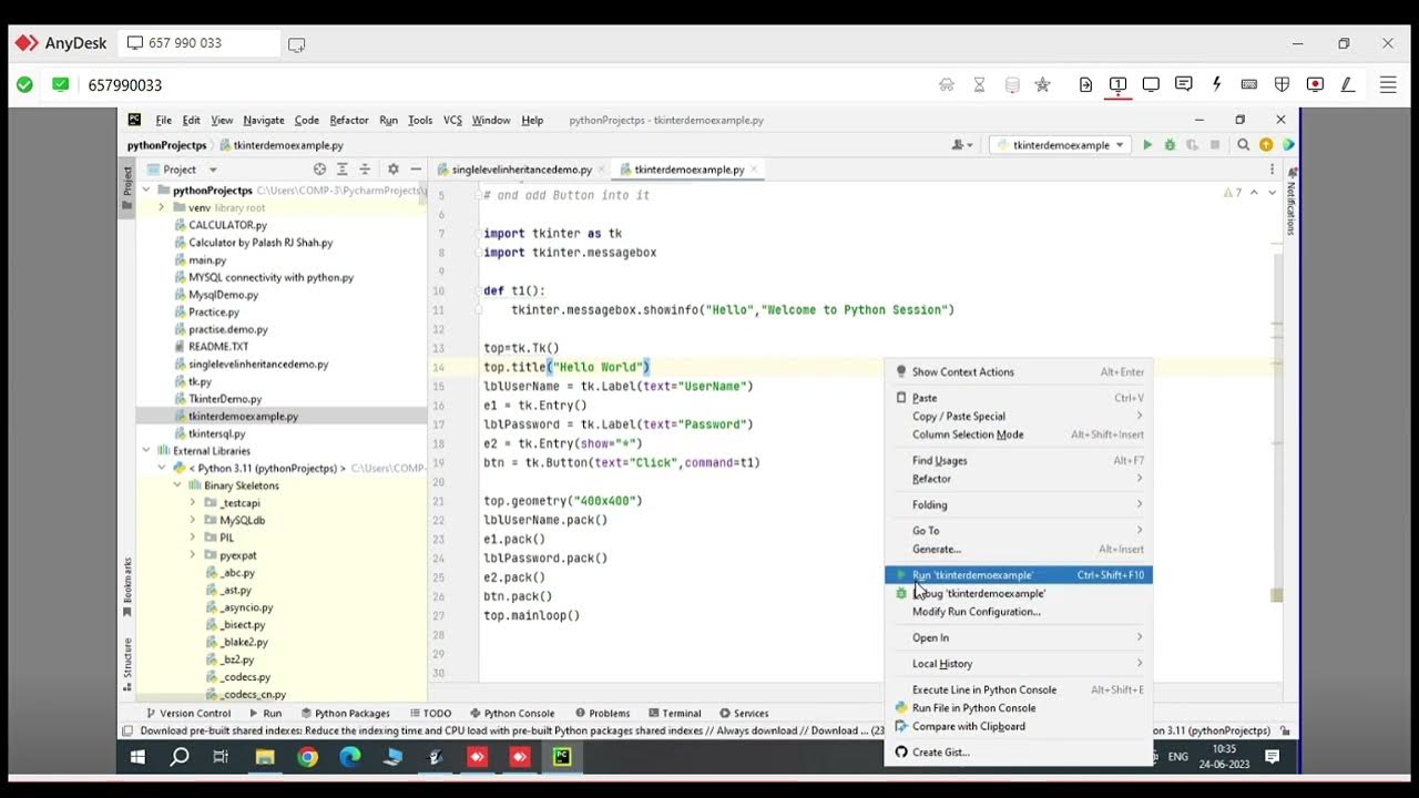 #Tkinter using Pycharm - YouTube