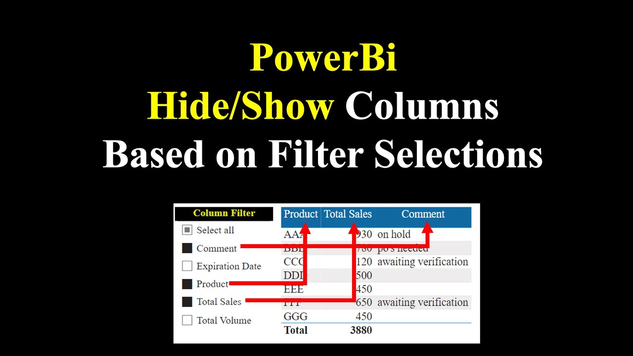 PowerBi: Show/Hide Columns Based on Filter/Slicer Selection - YouTube