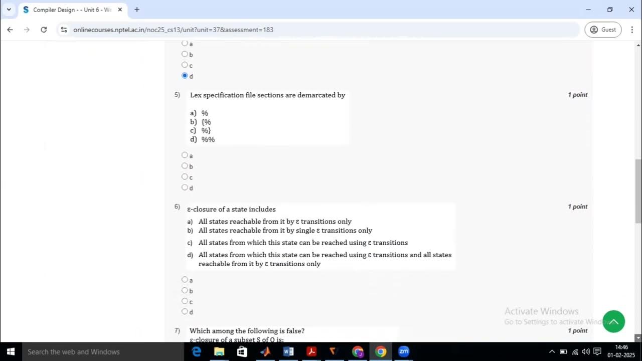 NPTEL COMPILER DESIGN NOC25_CS13 Week 3 Assignment 3Compiler Design ...