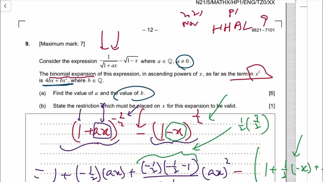IB Math AA 2021 Nov TZ0 Paper 1 HL Question 9 - Binomial Expansion ...