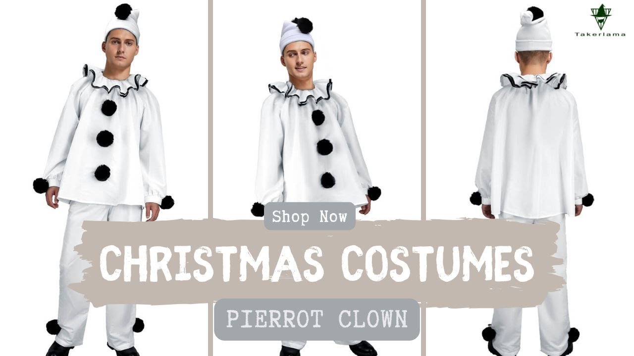 Pierrot Clown Mime Cosplay Costume Vintage Circus Halloween Stage ...