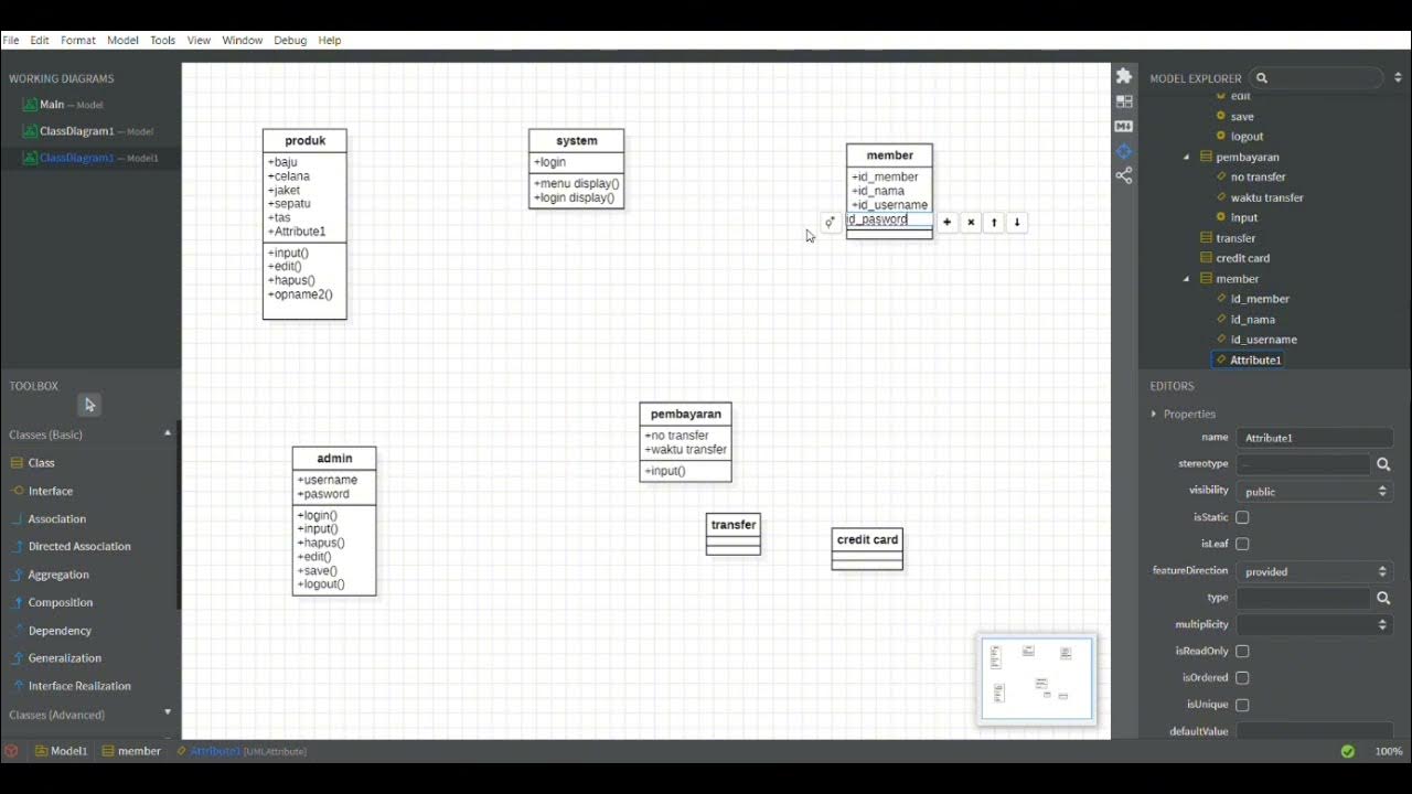tutorial membuat class diagram menggunakan aplikasi star uml - YouTube
