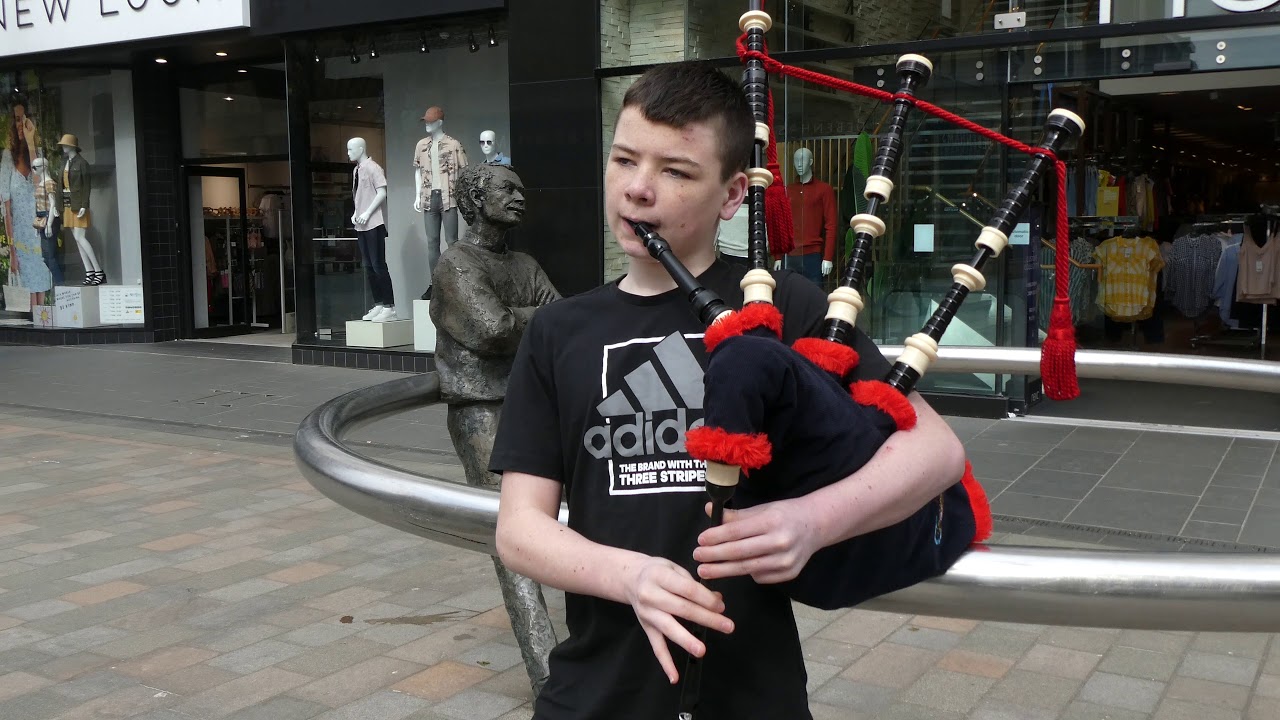 Scottish Bagpipes Busker High Street Perth Perthshire Scotland - YouTube