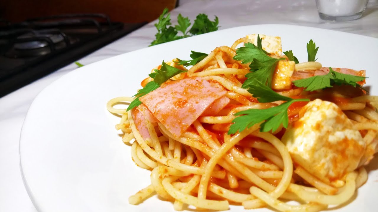 COCINAR ESPAGUETI ROJO CON CHIPOTLE JAMON Y QUESO (MUY FACIL) - YouTube