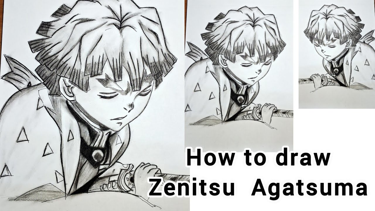 Zenitsu Agatsuma Drawing | Thunder Breathing Pose | Demon Slayer Anime ...