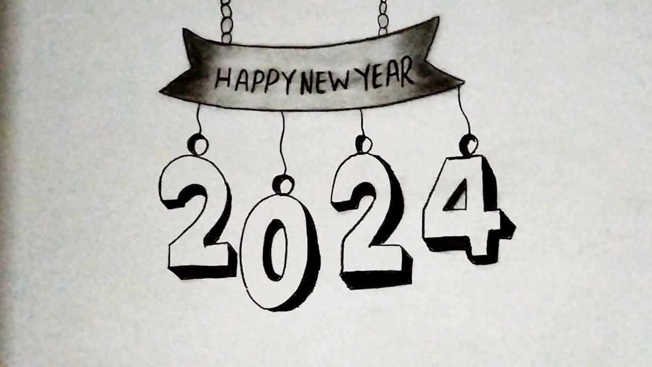 Happy New Year 2024 Drawing | New Year Drawing | Easy New Year Drawing ...