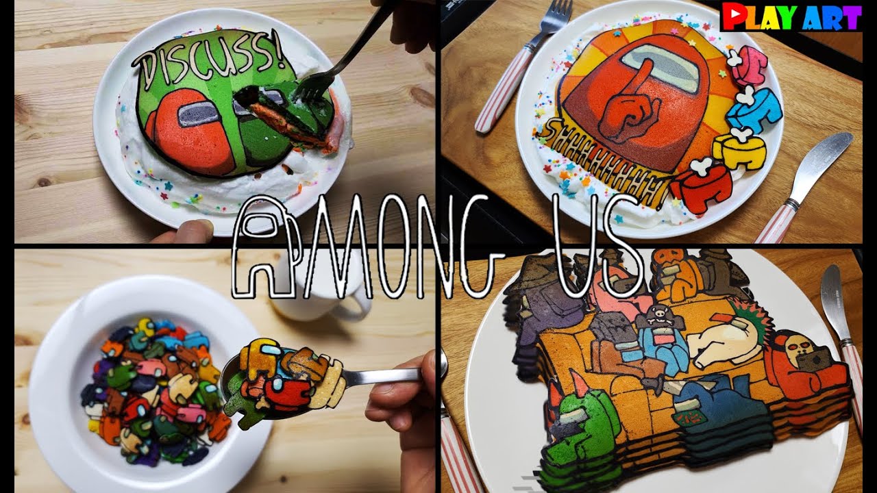Pancake art Among Us, 팬케이크아트 어몽어스, Making Among Us, Drawing Among Us ...