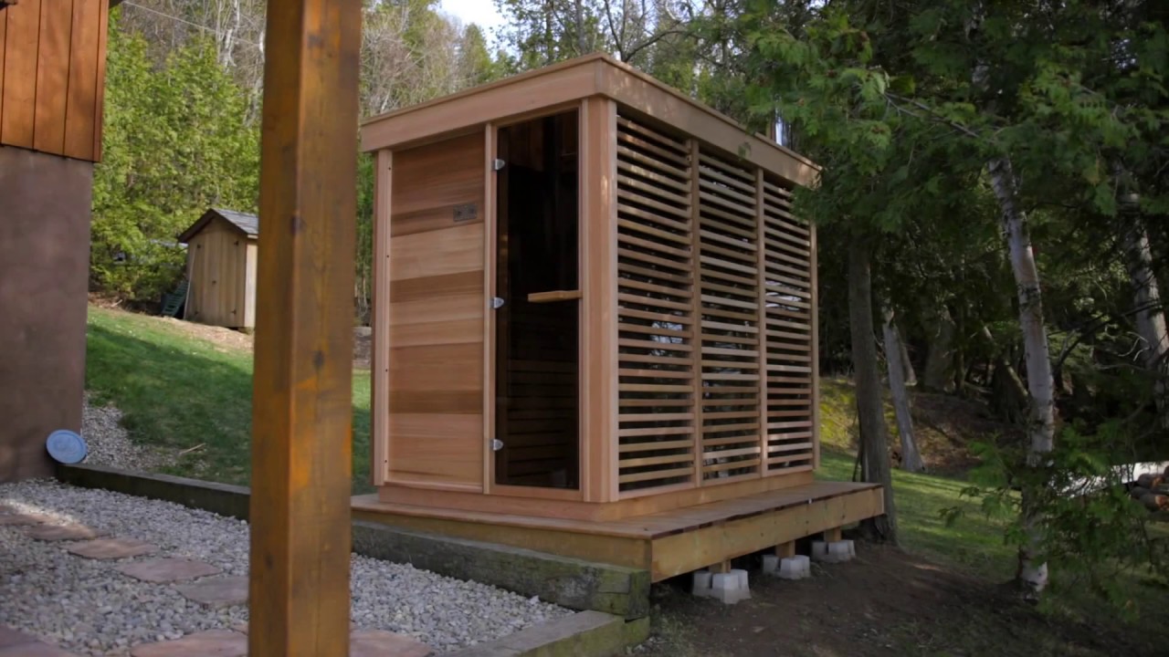 Pure Cube Outdoor Sauna with Semi Privacy Windows - YouTube
