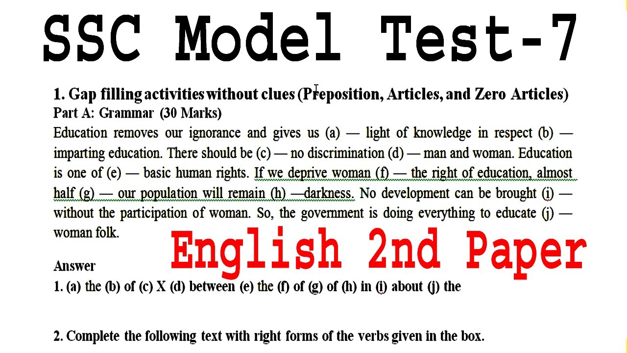SSC English Grammar । SSC Model Test । English 2nd Paper । Model 7 ...