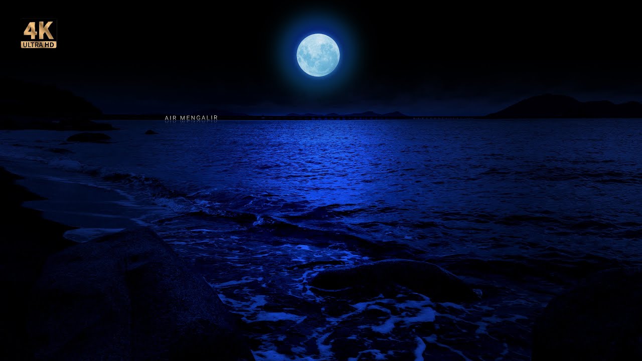 NO ADS | 3 HOURS Calming Sounds of Night Ocean - Full Moon Night With ...