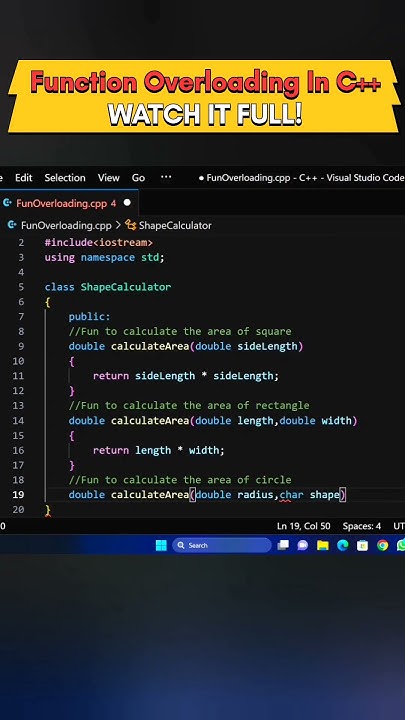 C++ program to ShapeCalculator in different Area calculate using function overloading #shorts# ...