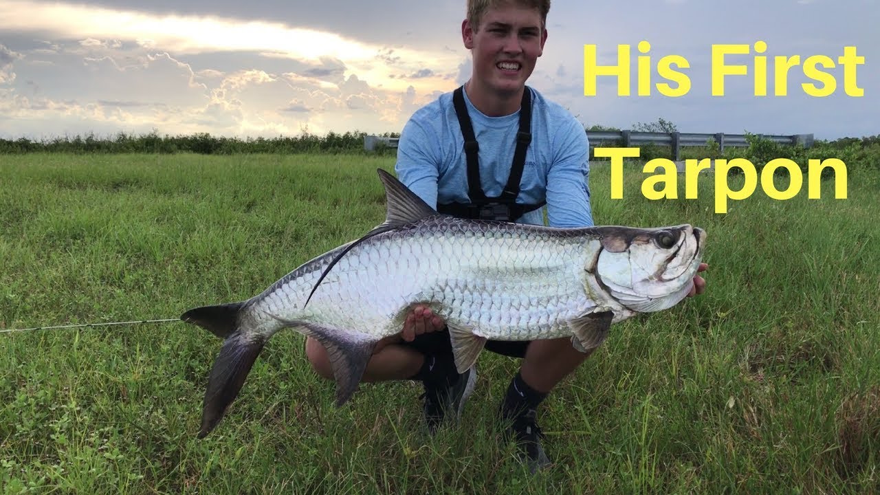 His First Tarpon Is a Big One!!(Saltwater Pond Tarpon Fishing) - YouTube