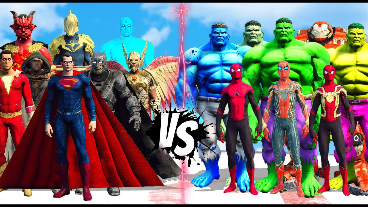 MCU VS DCU - SPIDER MAN HULK ARMY VS JUSTICE LEAGUE SUPERHERO BATTLE ...