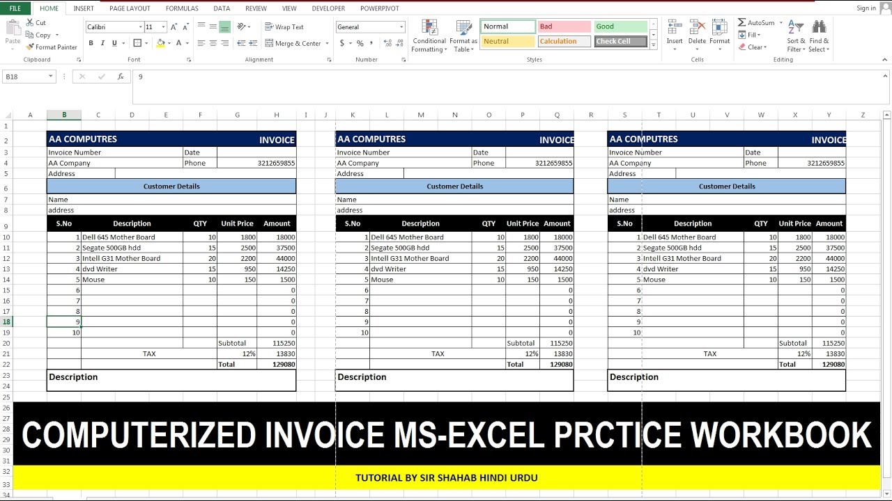How To Make Computerized Invoice In MS-Excel - YouTube