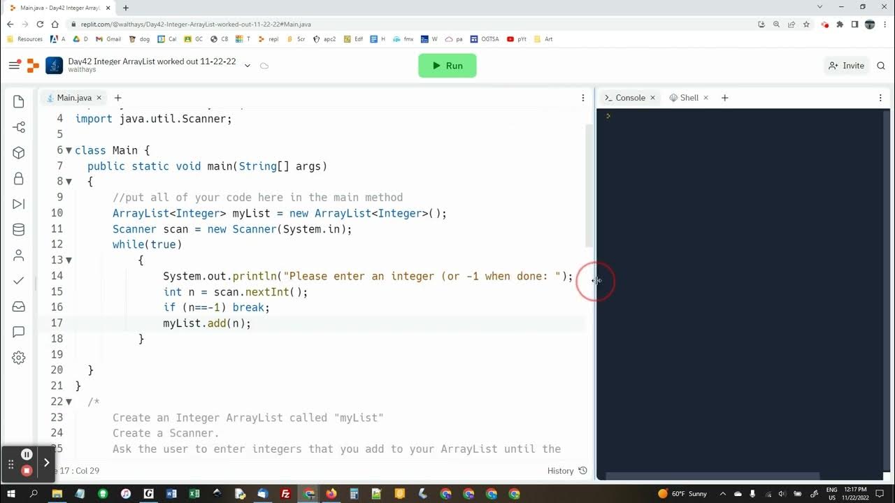 Day49 Integer Arraylist Practice Worked Out 11 22 22 Youtube