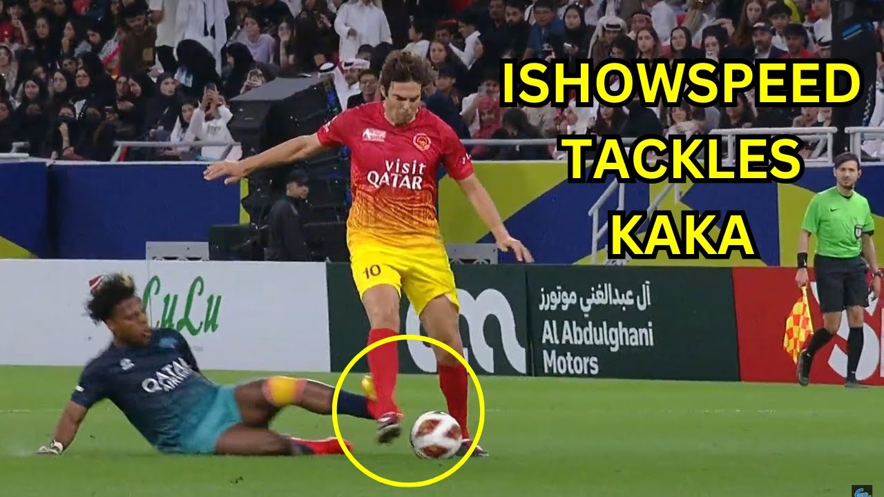 ISHOWSPEED SLIDE TACKLED KAKA & GETS A YELLOW CARD (Almost Injured Kaka ...