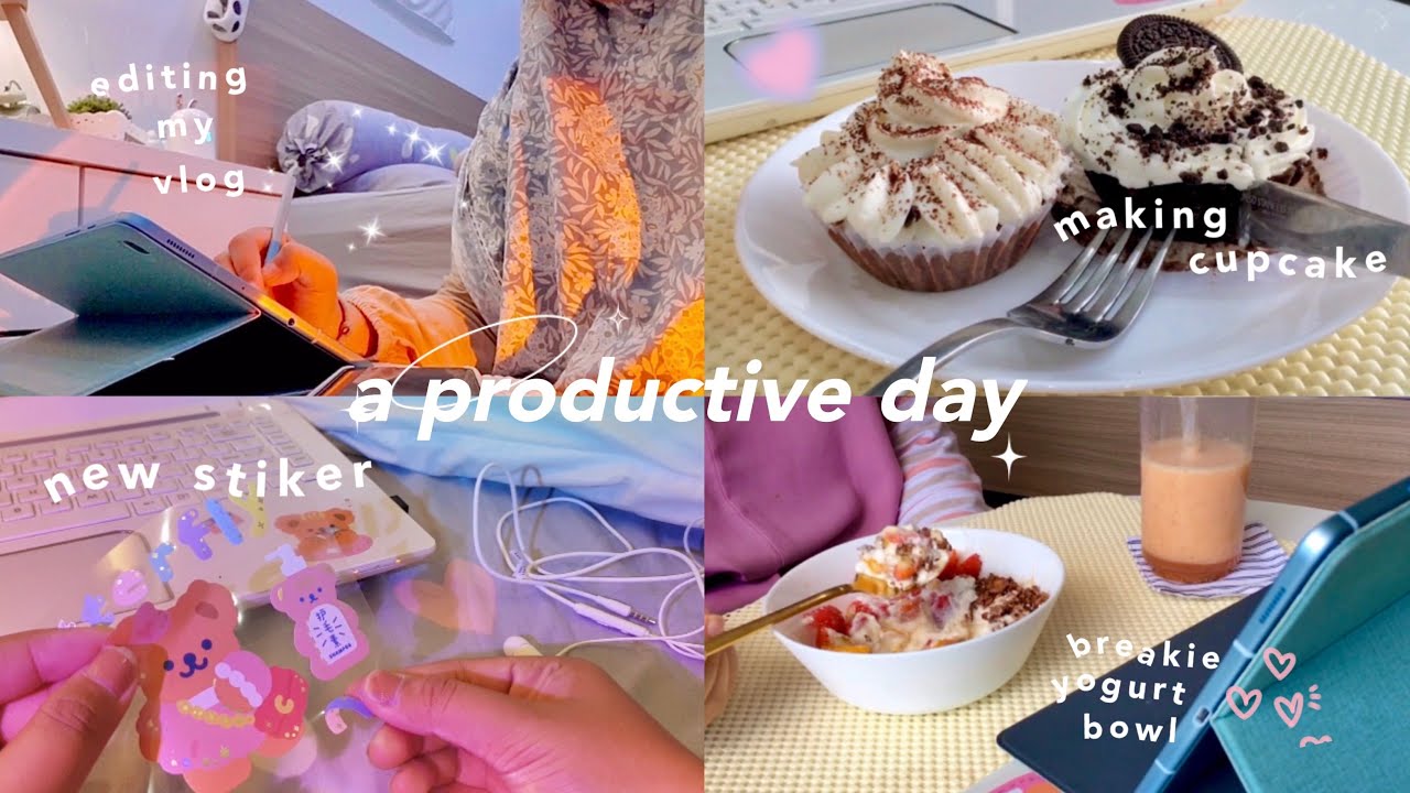 a productive day : making cupcake, cleaning day, yogurt bowl, editing🧁🍓 ...