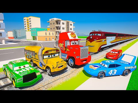 Disney Cars McQueen in trouble with Destructive Train Trev & Friends ...