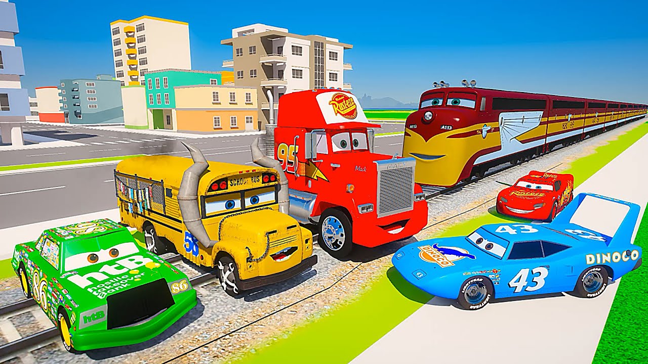 Disney Cars McQueen in trouble with Destructive Train Trev & Friends ...