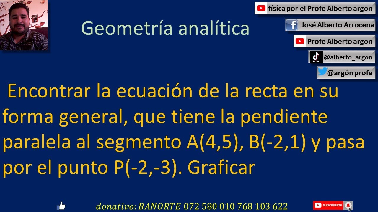 Encontrar la ecuación de la recta en su forma general, que tiene la ...