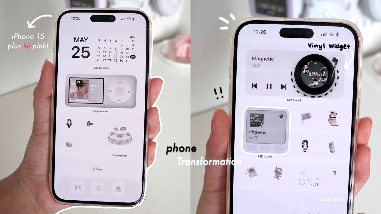 iPhone 15 plus phone Transformation 🎀☁️ minimal theme ios 17, vinyl ...
